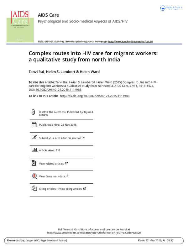 (PDF) Complex routes into HIV care for migrant workers: a qualitative ...