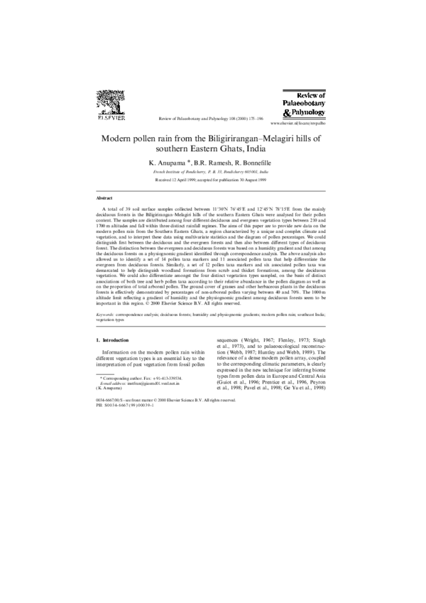 (PDF) Modern pollen rain from the Biligirirangan–Melagiri hills of ...