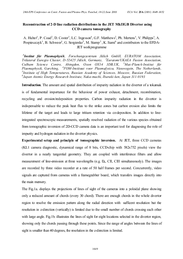 (PDF) Reconstruction of 2-D line radiation distributions in the JET ...