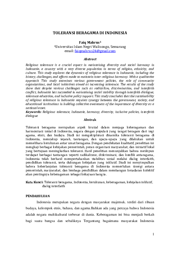 (PDF) TOLERANSI BERAGAMA DI INDONESIA