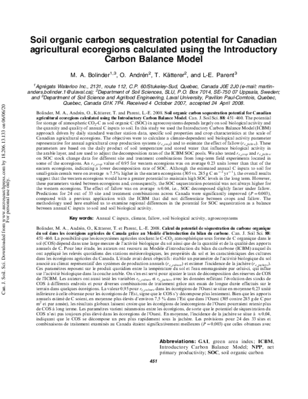 (PDF) Soil Carbon Sequestration in Canadian Agroecosystems