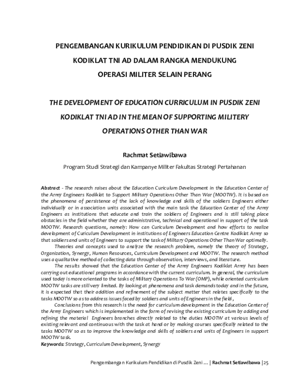(PDF) Pengembangan Kurikulum Pendidikan Di Pusdik Zeni Kodiklat TNI AD ...