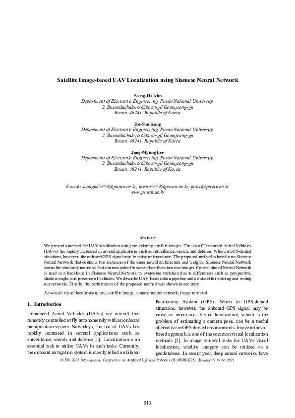 (PDF) Satellite Image-based UAV Localization using Siamese Neural Network