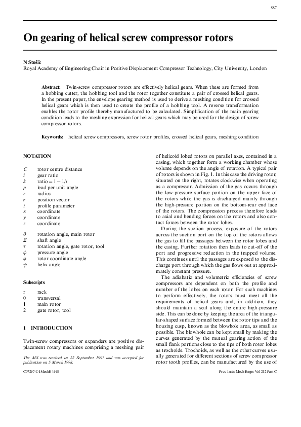 (PDF) On gearing of helical screw compressor rotors