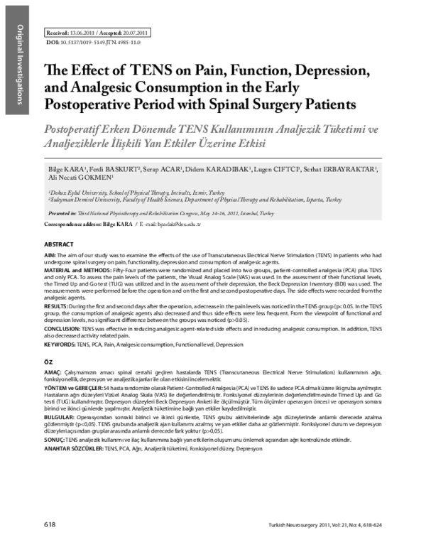 (PDF) The Effect of tEns on Pain, Function, Depression, and analgesic ...