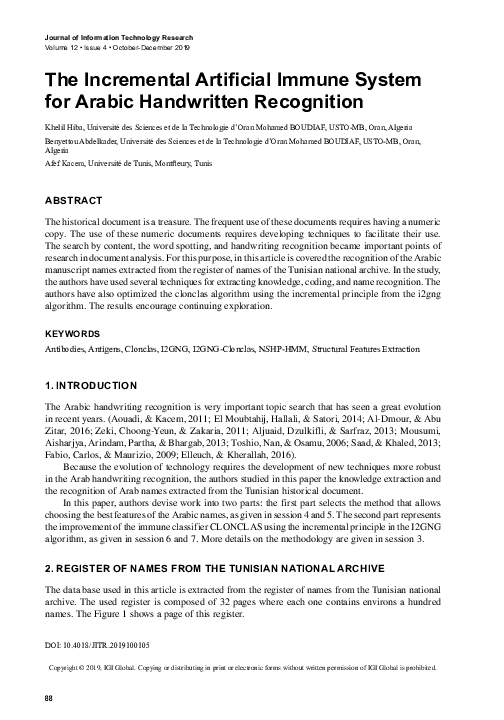 (PDF) The Incremental Artificial Immune System for Arabic Handwritten ...