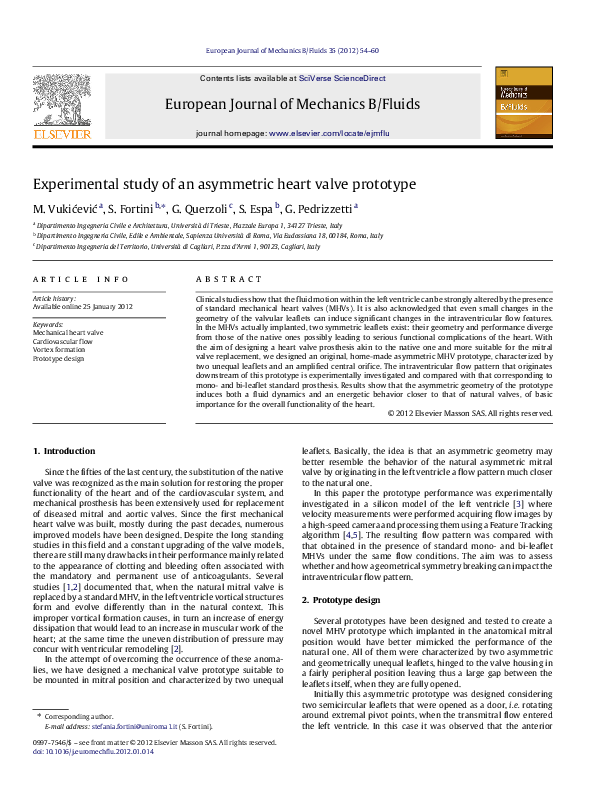(PDF) Experimental study of an asymmetric heart valve prototype
