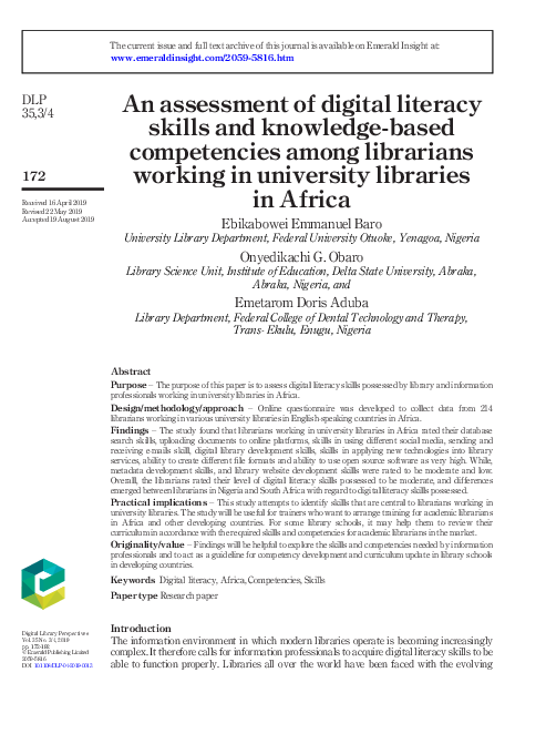 (PDF) An assessment of digital literacy