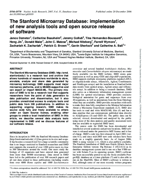 (PDF) Enhancements and Open Source Release of the Stanford Microarray Database