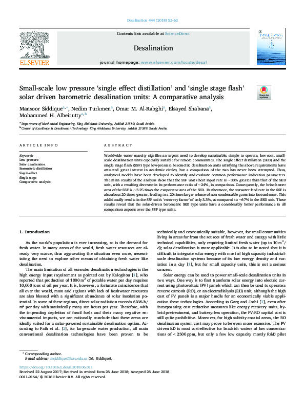 (PDF) Small-scale low pressure ‘single effect distillation’ and ‘single ...