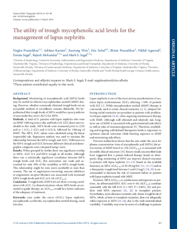 (PDF) The utility of trough mycophenolic acid levels for the management ...