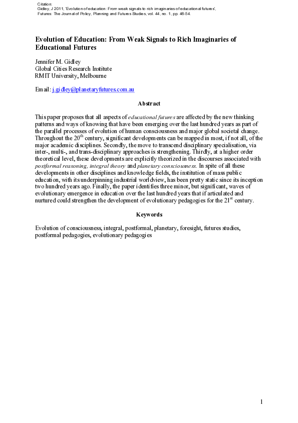 (PDF) Evolution of education: From weak signals to rich imaginaries of ...