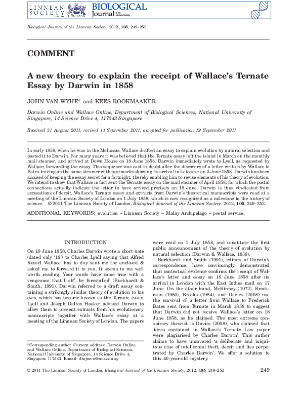 (PDF) A new theory to explain the receipt of Wallace's Ternate Essay by ...