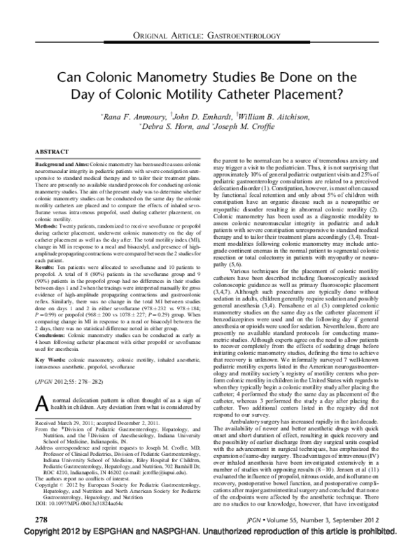 (PDF) Can Colonic Manometry Studies Be Done on the Day of Colonic ...