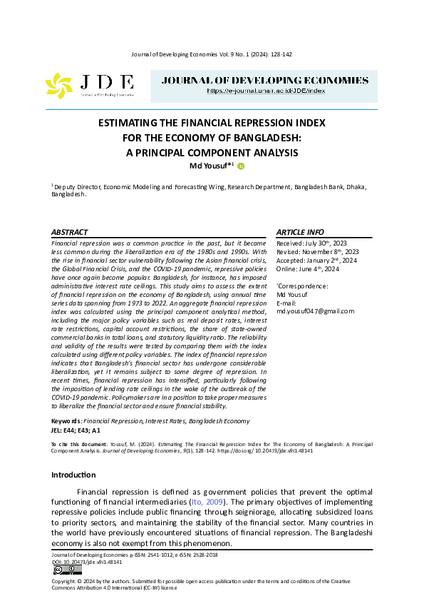 (PDF) Estimating The Financial Repression Index for The Economy of Bangladesh: A Principal ...