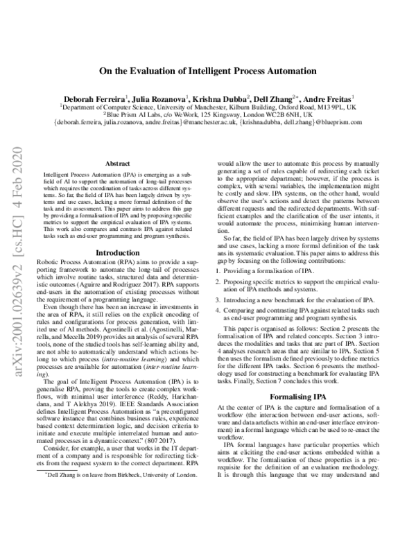 (PDF) On the Evaluation of Intelligent Process Automation