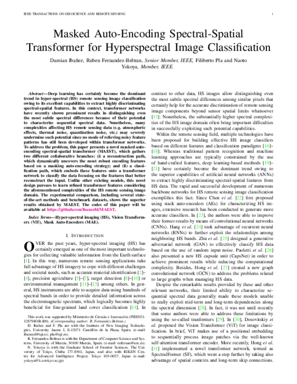 Pdf Masked Auto Encoding Spectral Spatial Transformer For