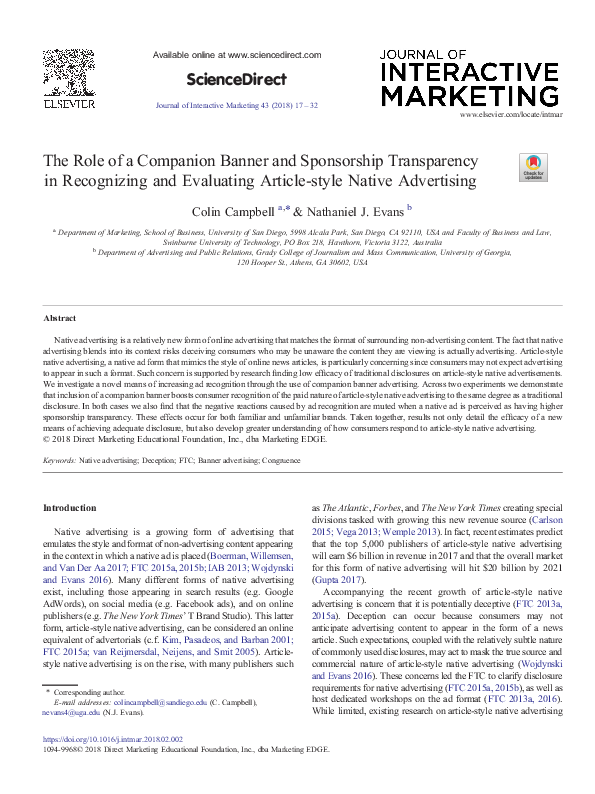 (PDF) The Role of a Companion Banner and Sponsorship Transparency in ...