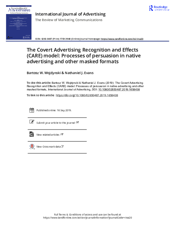 (PDF) The Covert Advertising Recognition and Effects (CARE) model ...