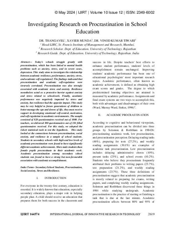 (PDF) Investigating Research on Procrastination in School Education