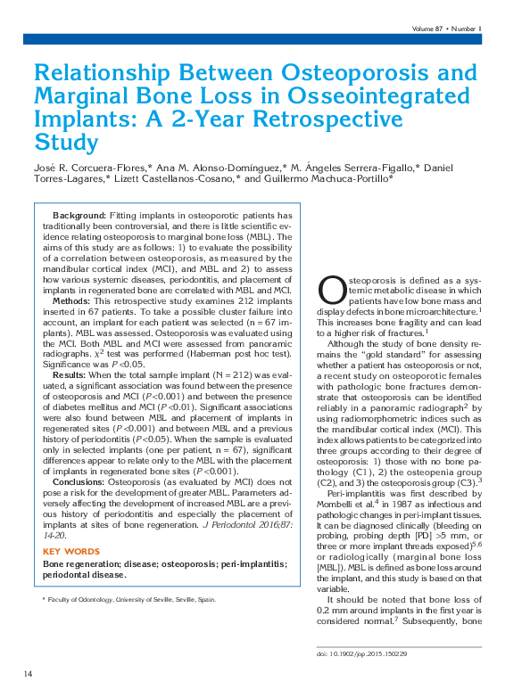 (PDF) Relationship Between Osteoporosis and Marginal Bone Loss in ...