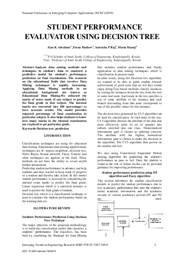 (PDF) Student Performance Evaluvator Using Decision Tree