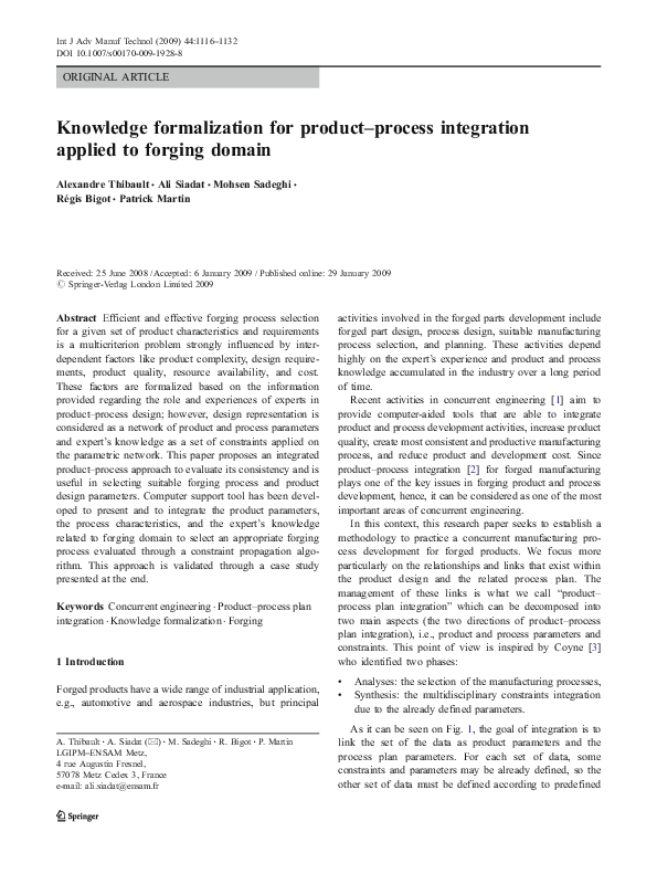 (PDF) Knowledge formalization for product–process integration applied to forging domain