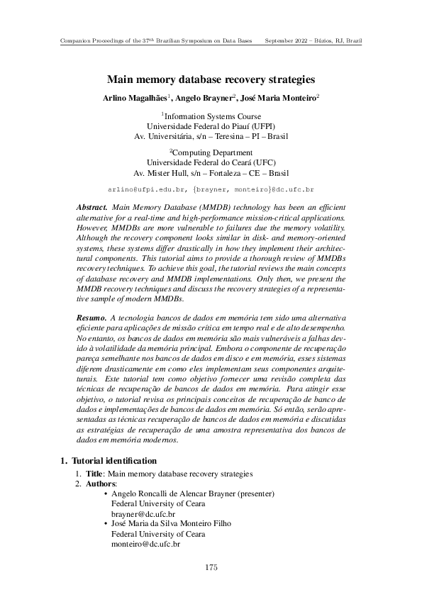 (PDF) Main memory database recovery strategies