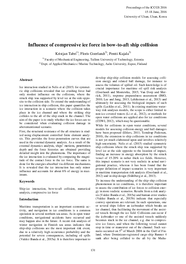 (PDF) Influence of compressive ice force in bow-to-aft ship collision