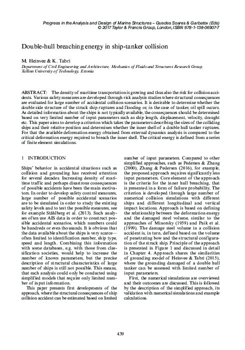 (PDF) Double-hull breaching energy in ship-tanker collision