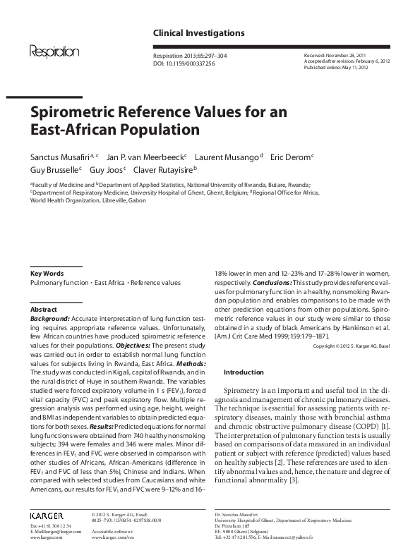 (PDF) Spirometric Reference Values for an East-African Population