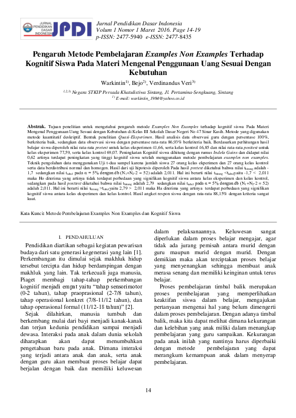 (PDF) Pengaruh Metode Pembelajaran Examples Non Examples Terhadap ...