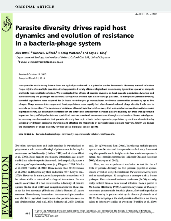 (PDF) Parasite diversity drives rapid host dynamics and evolution of resistance in a bacteria ...