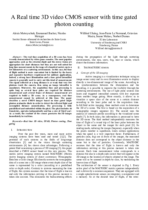 (PDF) A real time 3D video CMOS sensor with time gated photon counting