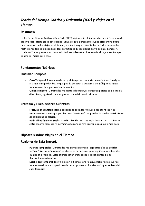 (PDF) Teoria del Tiempo Caotico y Ordenado TCO y viajes en el tiempo