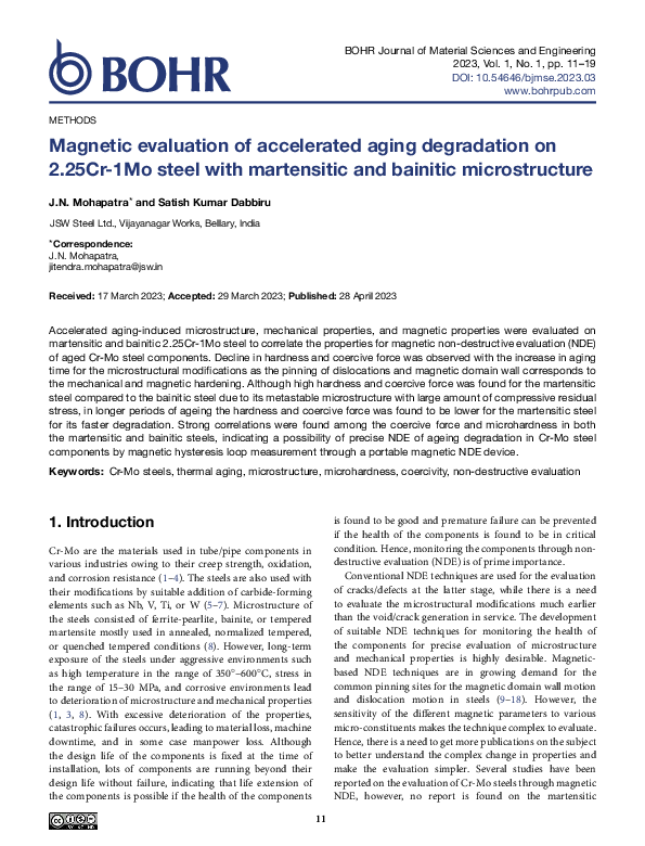 (PDF) Magnetic evaluation of accelerated aging degradation on 2.25Cr ...