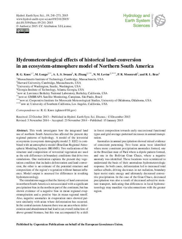 (PDF) Hydrometeorological effects of historical land-conversion in an ...