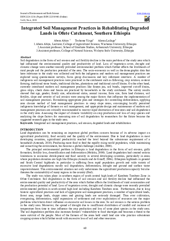 (PDF) Integrated Soil Management Practices in Rehablitating Degraded Lands in Ofute Catchment ...