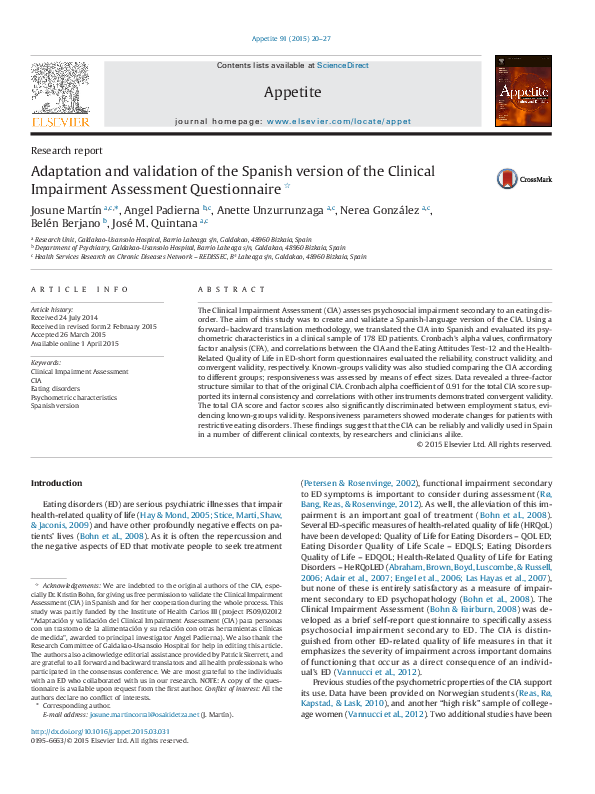(PDF) Adaptation and validation of the Spanish version of the Clinical ...