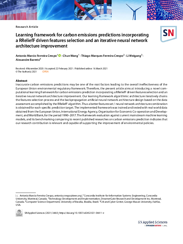 (PDF) Learning framework for carbon emissions predictions incorporating ...