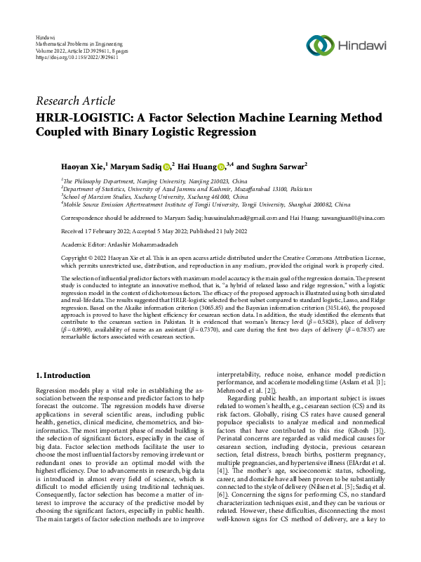 (PDF) HRLR-LOGISTIC: A Factor Selection Machine Learning Method Coupled with Binary Logistic ...