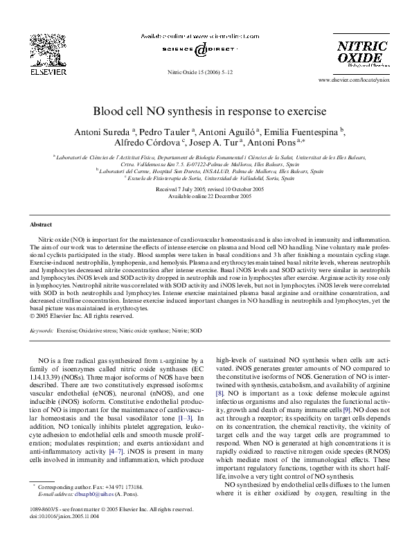 (PDF) Blood cell NO synthesis in response to exercise