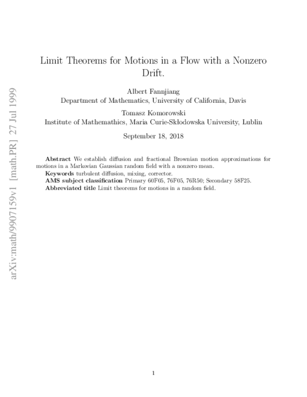 (PDF) Limit Theorems for Motions in a Flow with a Nonzero Drift