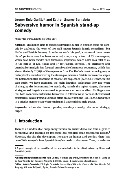 (PDF) Subversive humor in Spanish stand-up comedy