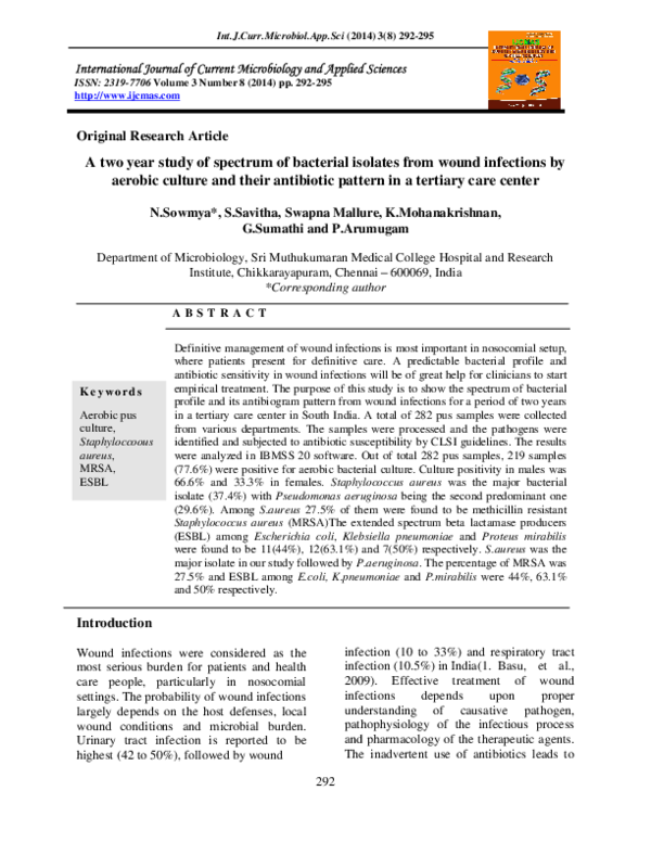 (PDF) A two year study of spectrum of bacterial isolates from wound ...