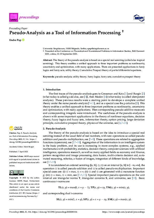 (PDF) Pseudo-Analysis as a Tool of Information Processing
