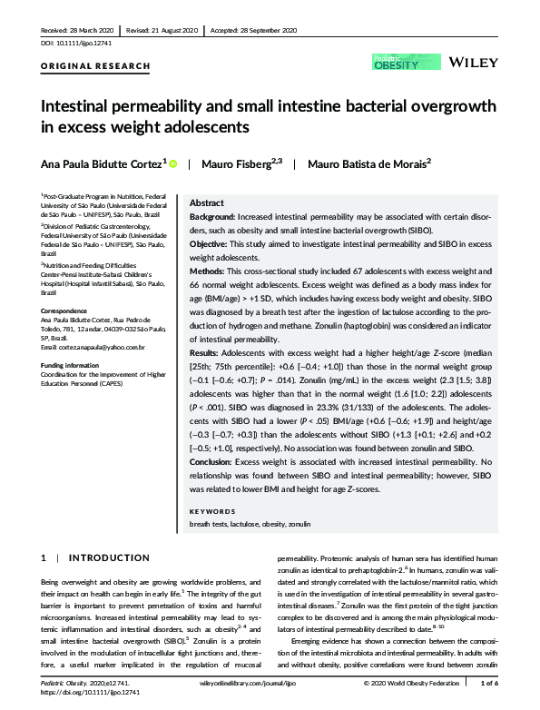 (PDF) Intestinal permeability and small intestine bacterial overgrowth ...