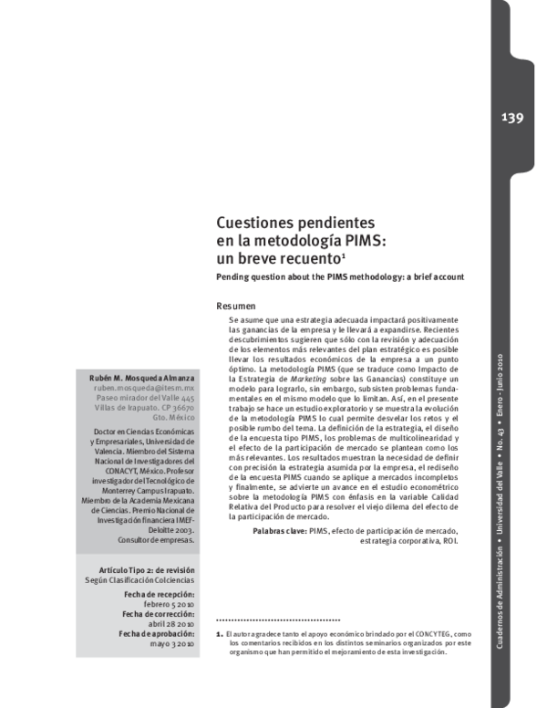 (PDF) Pending question about the PIMS methodology: a brief account