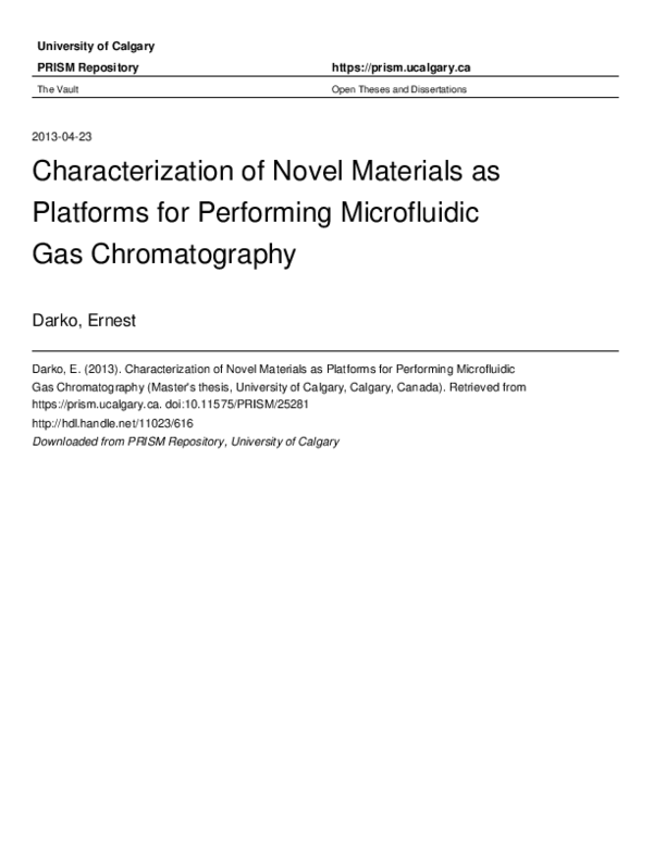 (PDF) Characterization of Novel Materials as Platforms for Performing ...