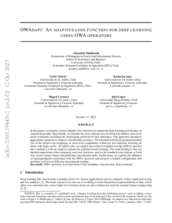 (PDF) OWAdapt: An adaptive loss function for deep learning using OWA operators | Carla Vairetti ...